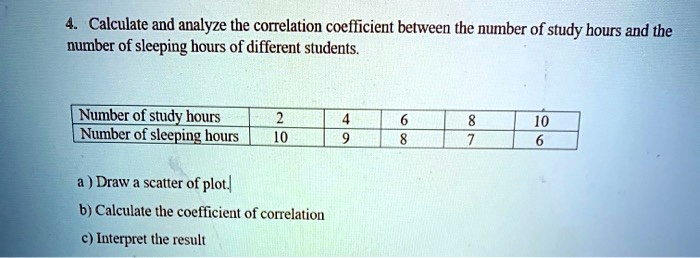 4. Calculate and analyze the correlation coefficient between the number of study hours and the ...