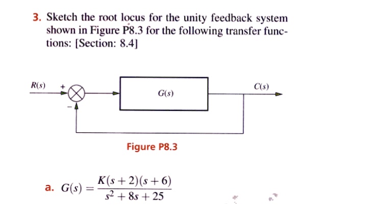 Solved 3 Sketch The Root Locus For The Unity Feedback System Shown In Figure P83 For The 