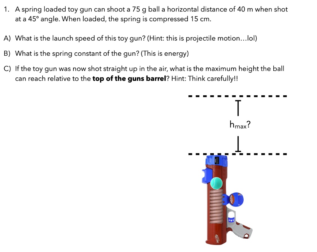 SOLVED:A spring loaded toy gun can shoot a 75 g ball a horizontal ...