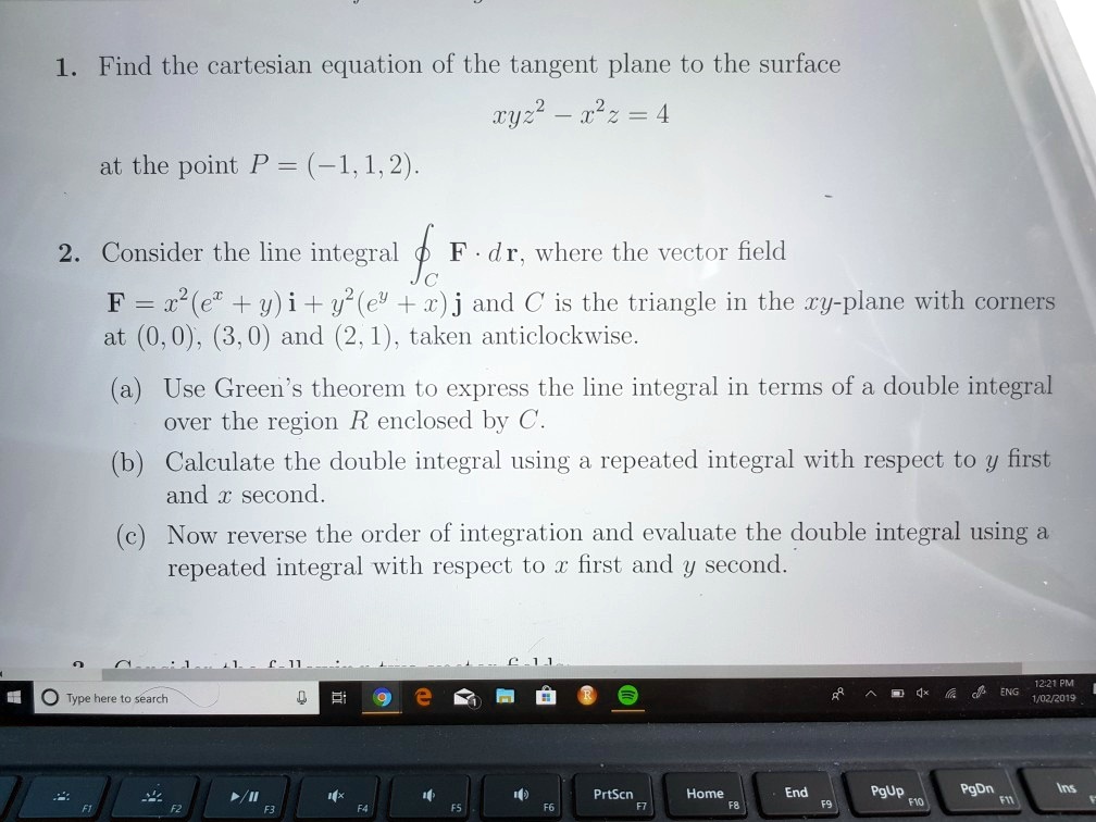 1 find the cartesian equation of the tangent plane to the surface tyz ...