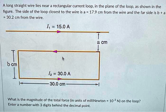 SOLVED: A long straight wire lies near a rectangular current loop, in the plane of the loop, as ...