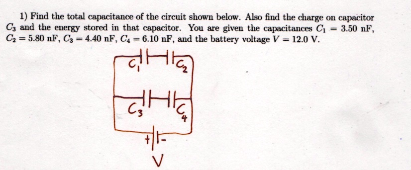SOLVED: Find the total capacitance of the circuit shown below. Also find the charge on capacitor ...
