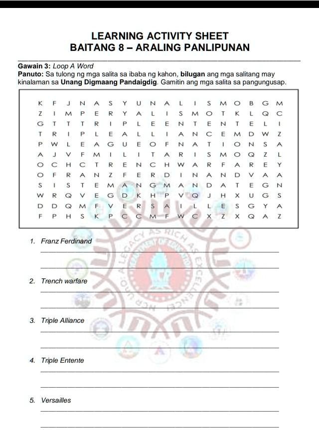please anyone help me with this learning activity sheet baitang 8 araling panlipunan gawain 3 ...