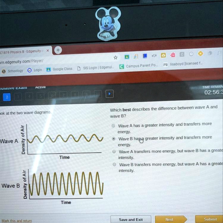 Look at the two wave diagrams. Which best describes the difference ...
