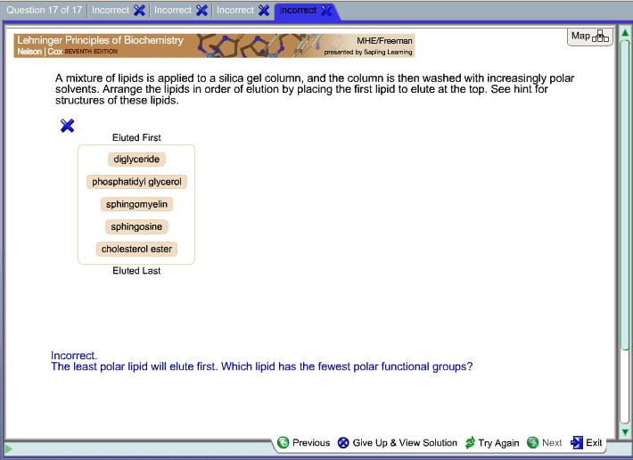 Question 17 of 17 Incorrect Incorrect Incorrect Incorrect Map Lehninger Principles of ...