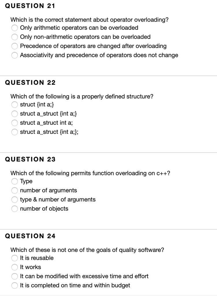[get Answer] Question 21 Which Is The Correct Statement About Operator Overloading Only