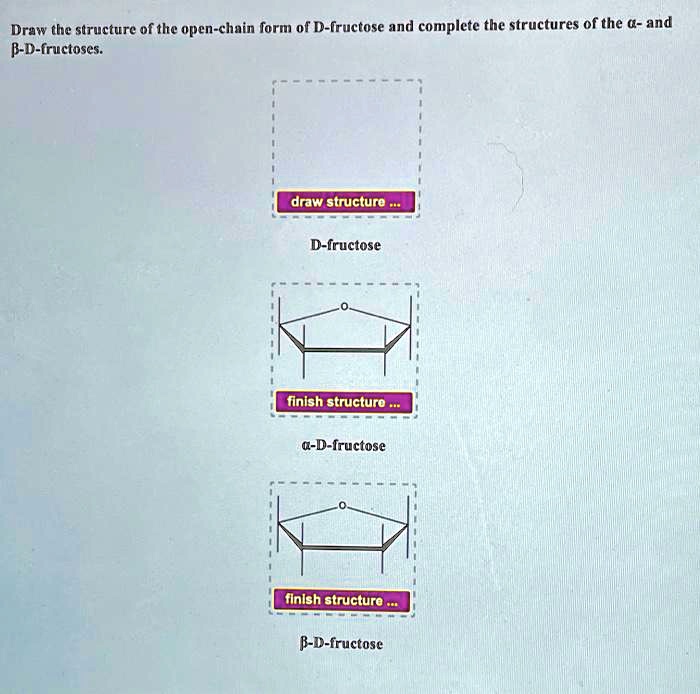 SOLVED: Draw the structure of the open-chain form of D-fructose and complete the structures of ...