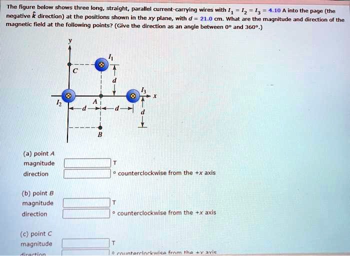 The figure below shows three long, straight, parallel current-carrying ...
