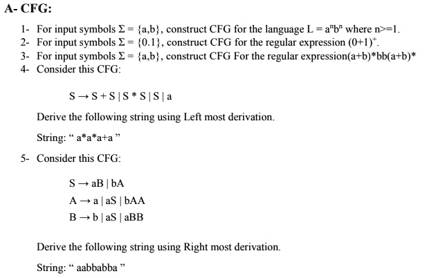 Solved 1 For Input Symbols A B Construct Cfg For The Language L