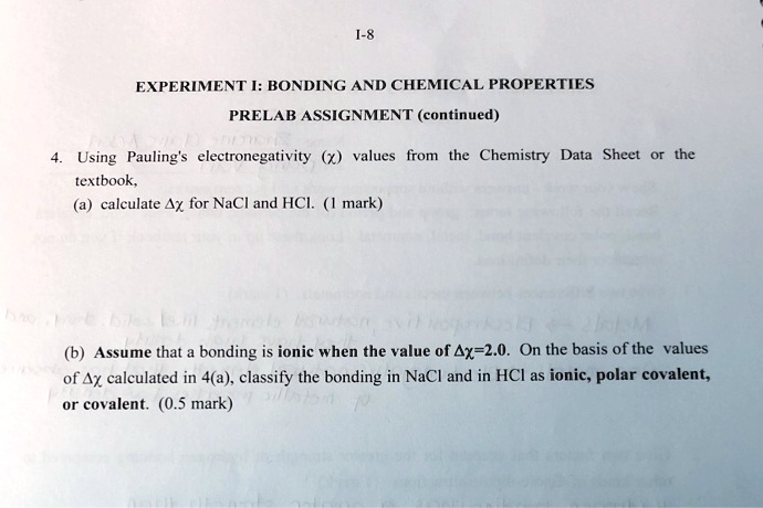 experiment i bonding and chemical properties prelab assignment continued using paulings ...