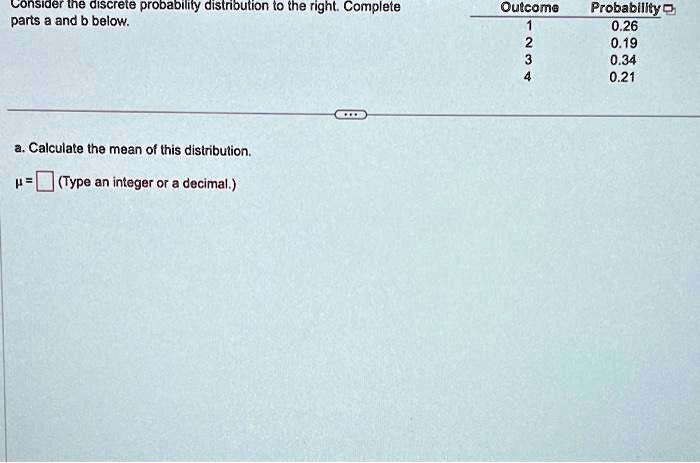 SOLVED: Consider the discrete probability distribution to the right. Complete parts a and b ...