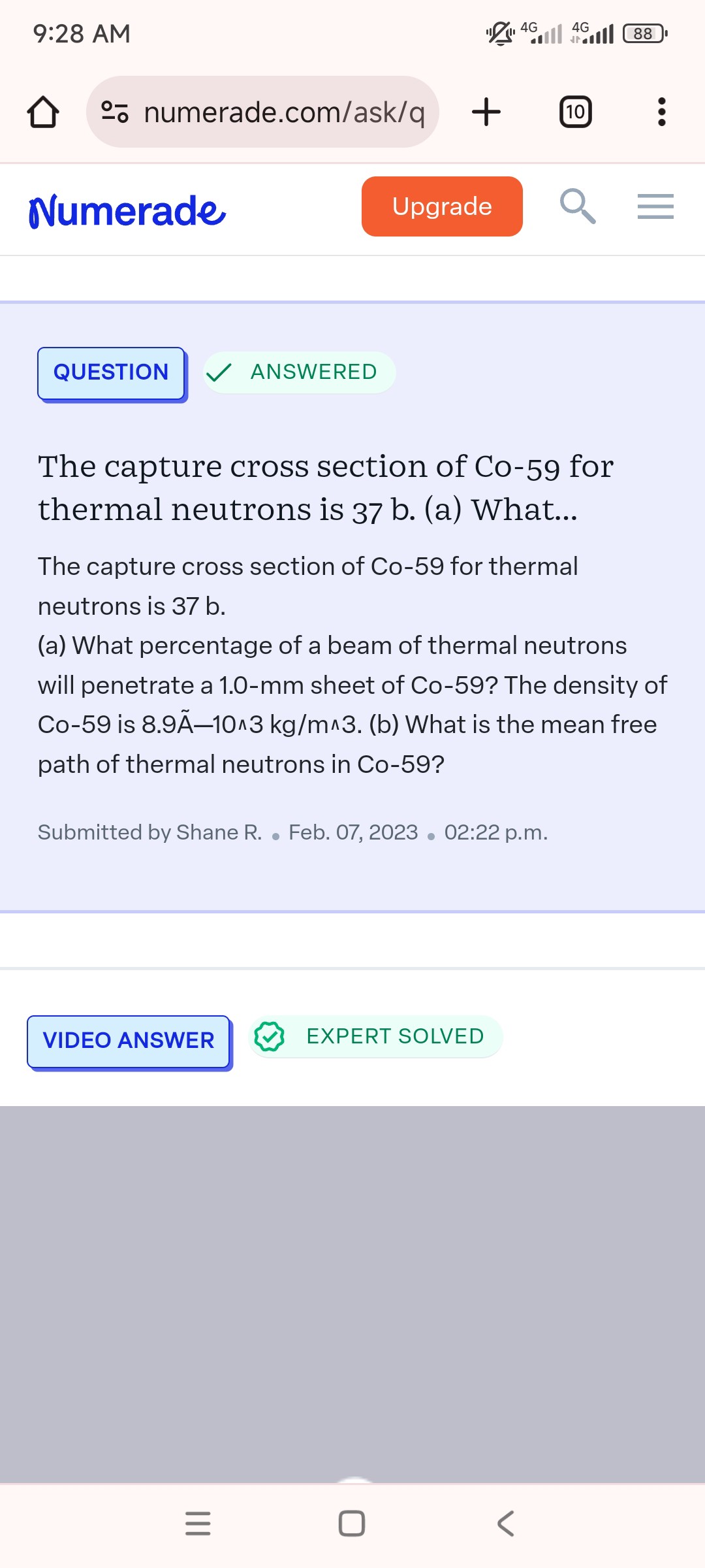 SOLVED: 9:28 AM -o numerade.com/ask/q Numerade Upgrade QUESTION ANSWERED The capture cross ...
