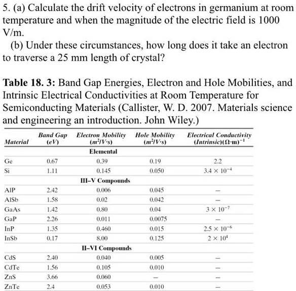 SOLVED: 5. (a) Calculate the drift velocity of electrons in germanium ...