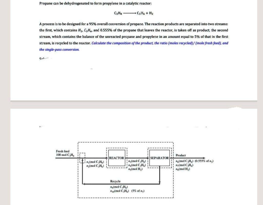 SOLVED: Propane can be dehydrogenated to form propylene in a catalytic reactor: CH3CH3 + H2 A ...