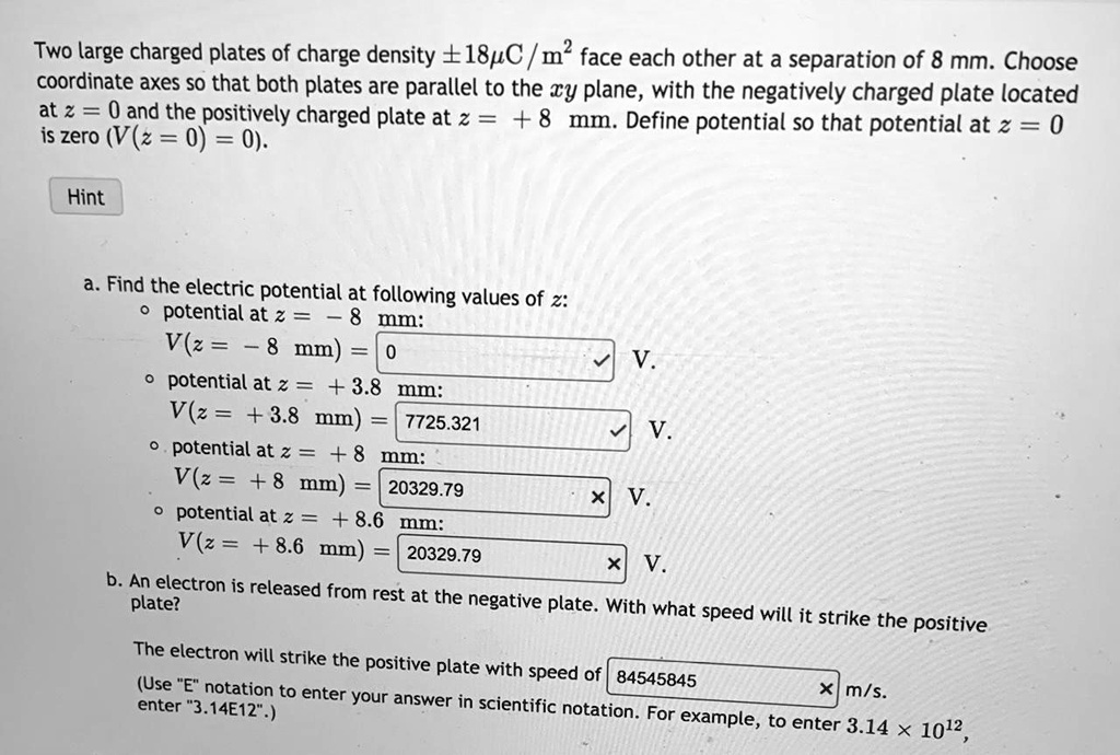 two large charged plates of charge density 18uc m face each other at a ...