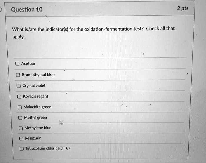 question 10 2 pts what isare the indicatorfs for the oxidation ...