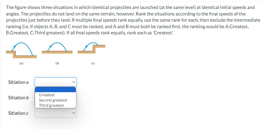 The Figure Shows Three Situations In Which Identical Projectiles Are Launched At The Same Level