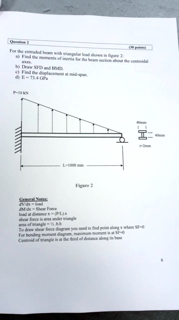SOLVED: Question 2 (30 points): For the extruded beam with triangular ...