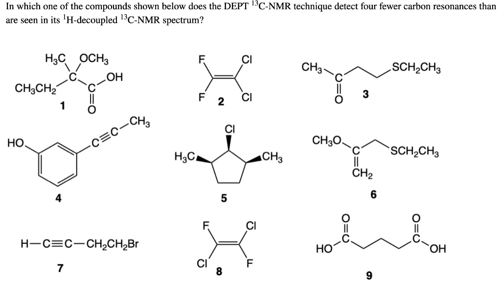 SOLVED: In which one of the compounds shown below does the DEPT 13C-NMR ...