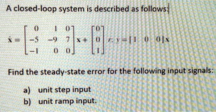 SOLVED: A closed-loop system is described as follows - Find the steady-state error for the ...