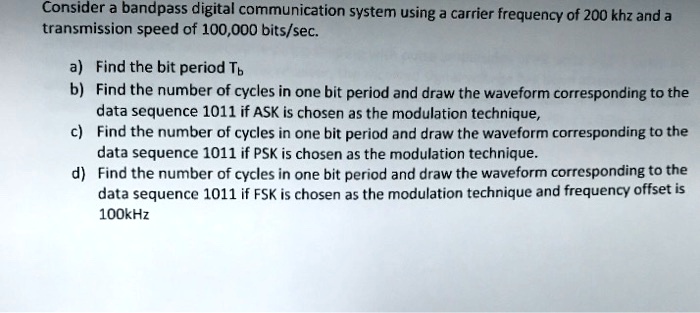 SOLVED: Consider a bandpass digital communication system using a ...