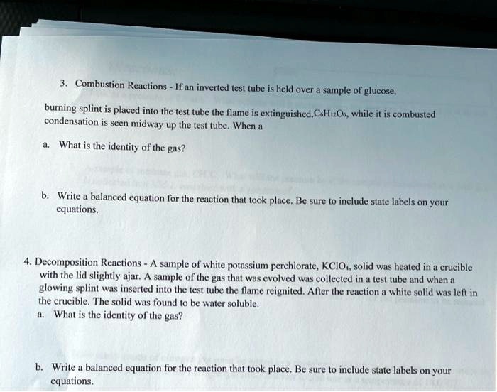 SOLVED: Combustion Reactions - If an inverted test tube is held over ...