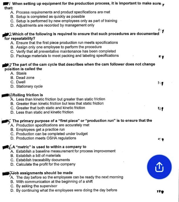 SOLVED: When setting up equipment for the production process, it is ...