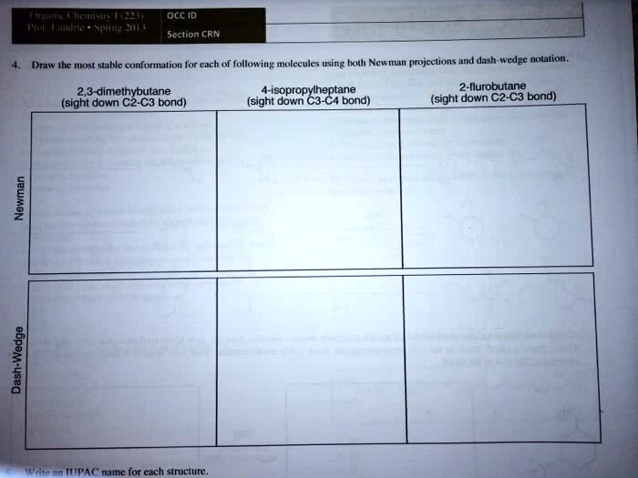 SOLVED: Draw the most stable conformation for each of the following molecules using both Newman ...