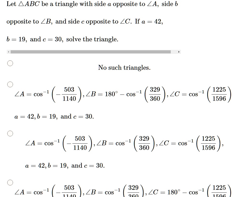 SOLVED: Let ABC be a triangle with side a opposite to ZA, side b ...