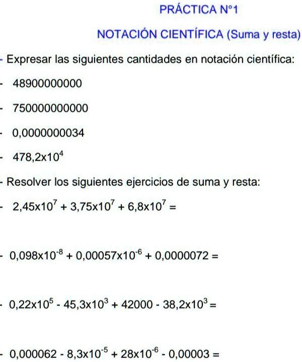 SOLVED: resolver ejercicios en notación científica PRÁCTICA N'1 ... SOLVED: resolver ejercicios en notación científica PRÁCTICA N'1 ...