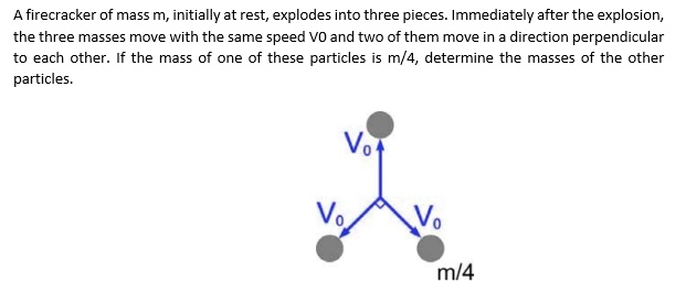 A firecracker of mass m, initially at rest, explodes into three pieces. Immediately after the ...