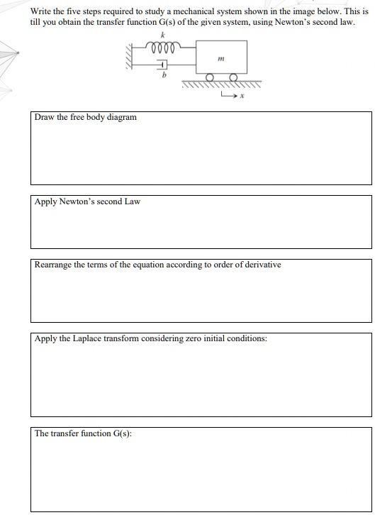 SOLVED: Write the five steps required to study a mechanical system ...