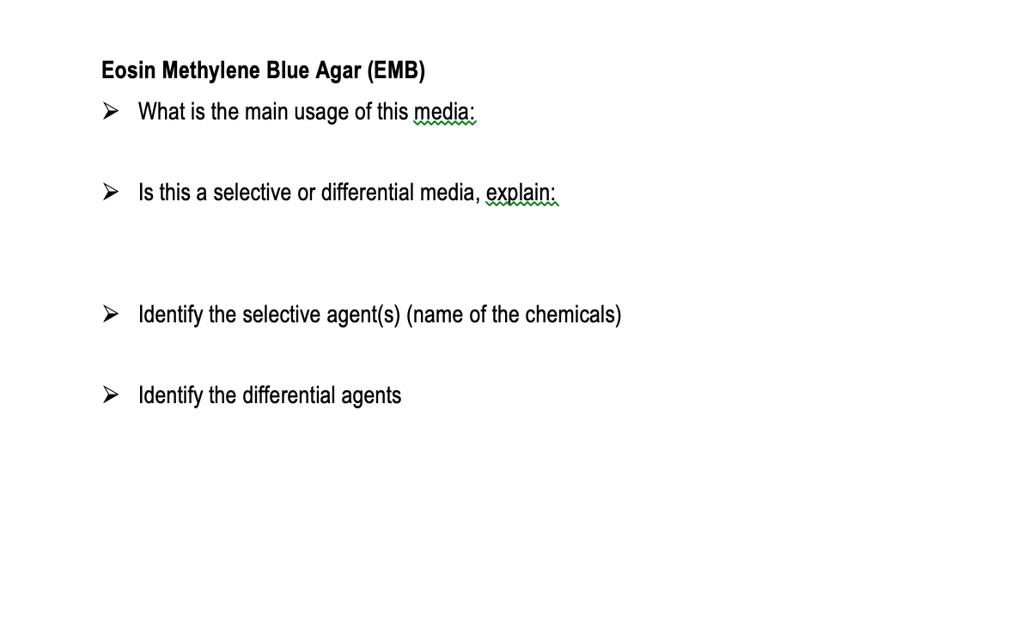 'Eosin Methylene Blue Agar (EMB) What is the main usage of this media ...