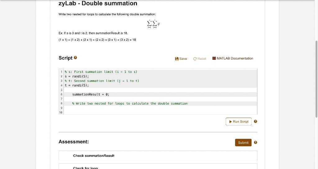 Solved Title Double Summation Calculation Write Two Nested For Loops To Calculate The 8447