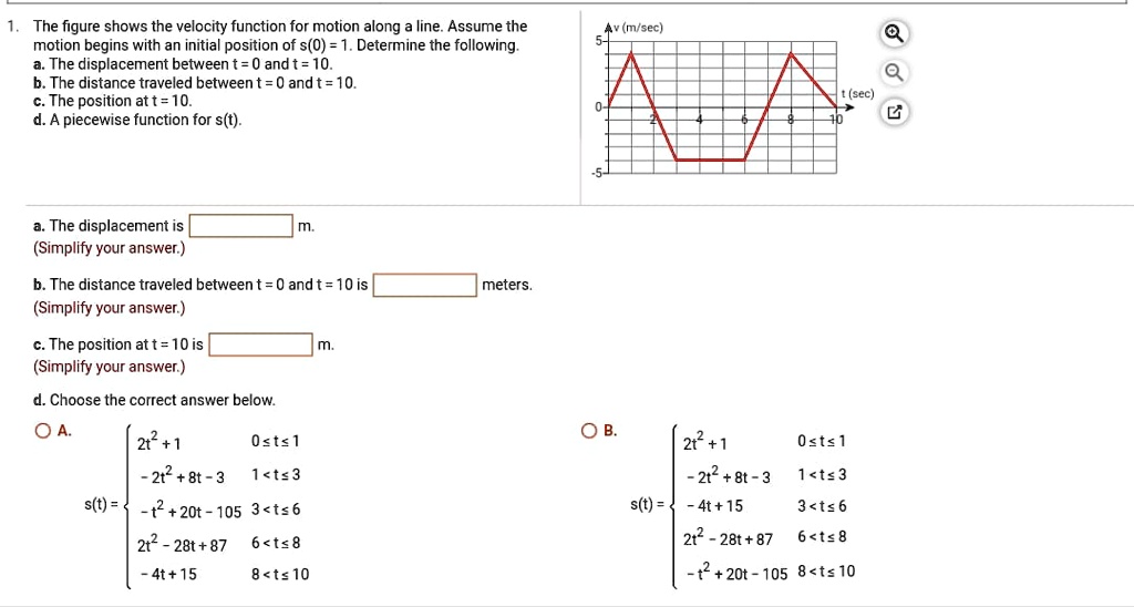 SOLVED: Texts: 1. The figure shows the velocity function for motion ...