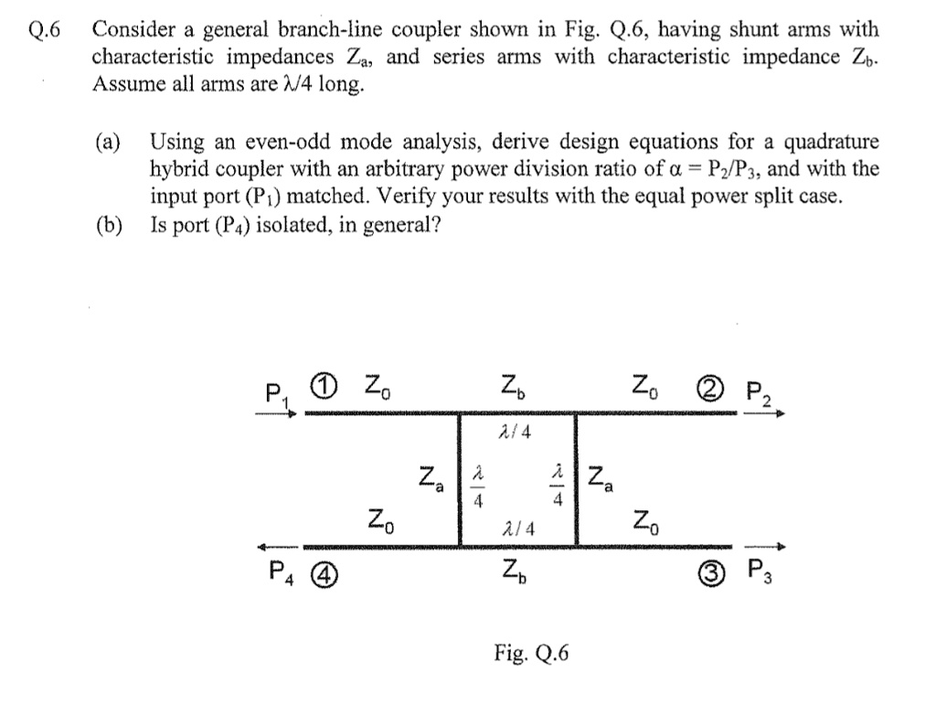 q6 consider a general branch line coupler shown in fig q6 having shunt ...