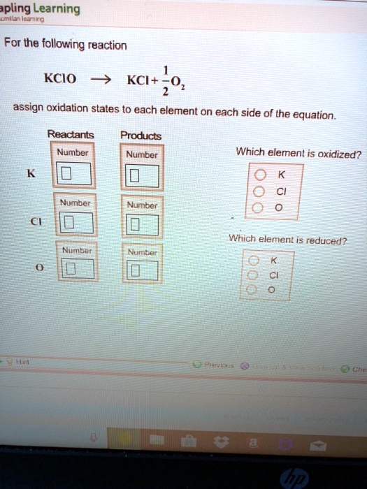 pling learning lnilalato for the following reaction kcio kci 1o assign ...