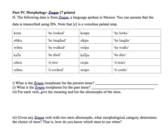 part iv morphology zeque points ii the following data is from zoque ...