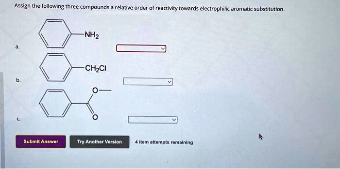 The Correct Order Of Reactivity Towards Electrophilic Aromatic Substitution For The Given
