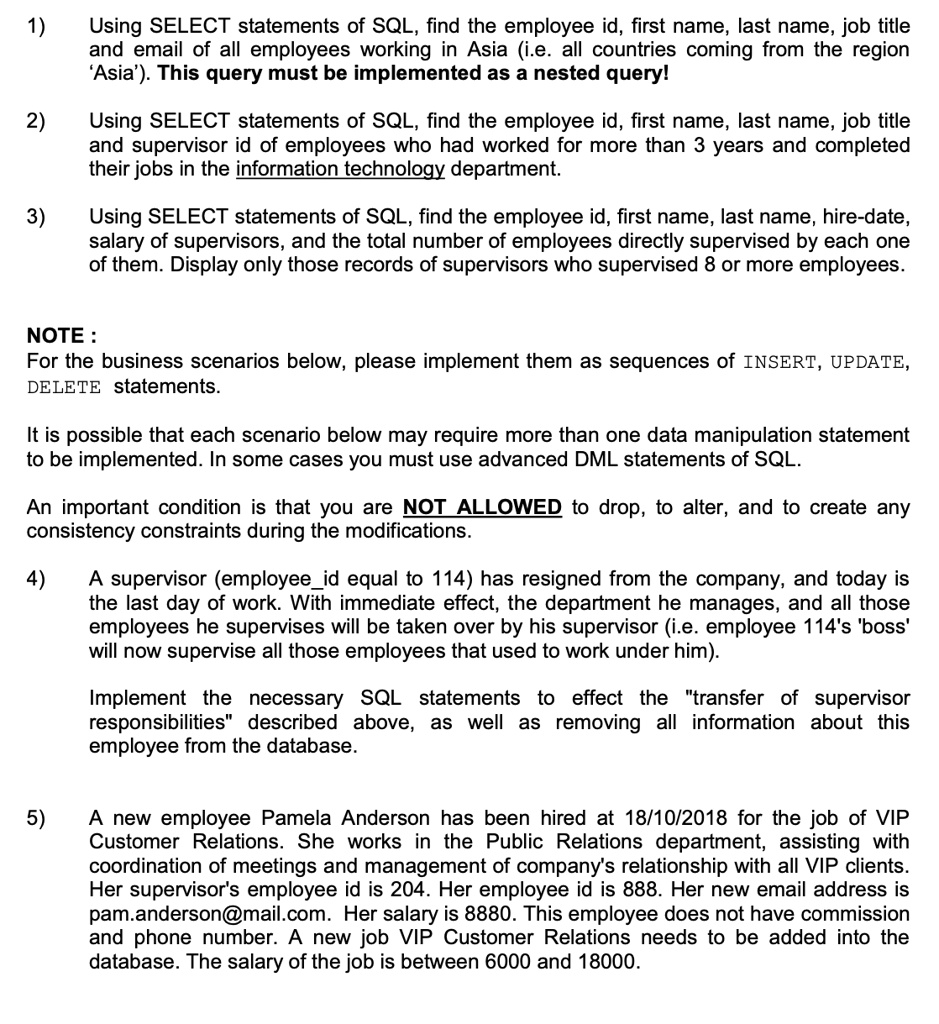 SOLVED: 'using the information from assignment 2 CSIT115, please help me with these 5 sql ...