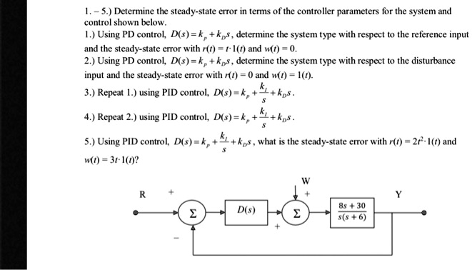 SOLVED: 5.) Determine the steady-state error in terms of the controller parameters for the ...