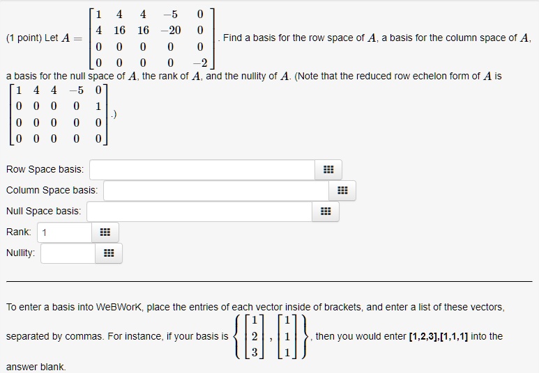 Solved Point Let A Find Basis For The Row Space Of A Basis For The Column Space 0f A Basis For