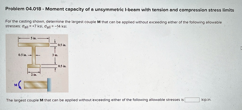problem 04018 moment capacity of a unsymmetric i beam with tension and ...