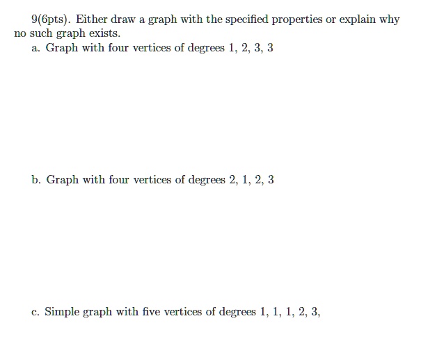 SOLVED: 9(6 pts). Either draw a graph with the specified properties or explain why no such graph ...