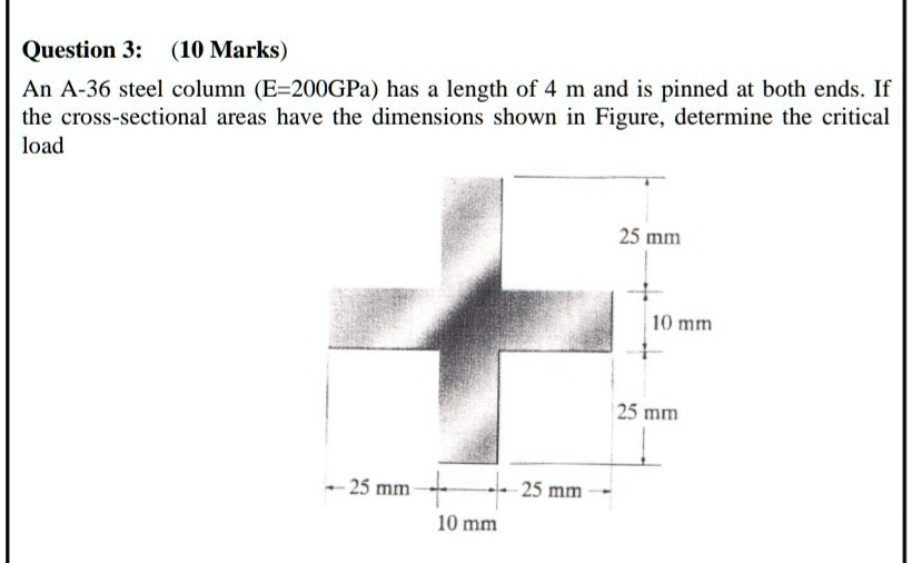 Question 3: (10 Marks) An A-36 steel column (E=200GPa) has a...