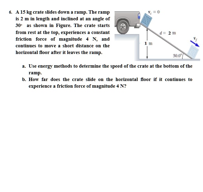 SOLVED: Texts: 6.A 15 kg crate slides down a ramp. The ramp is 2 m in ...
