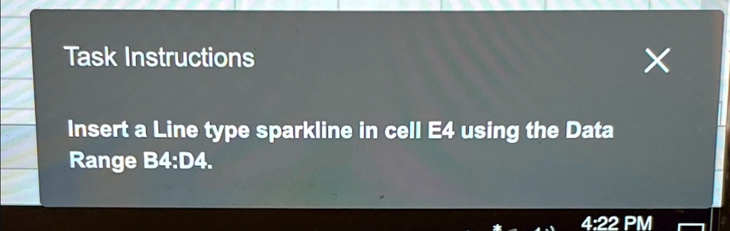 SOLVED: Task Instructions Insert a Line type sparkline in cell E4 using ... SOLVED: Task Instructions Insert a Line type sparkline in cell E4 using ...