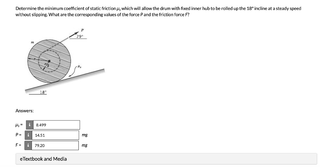 Determine the minimum coefficient of static friction which will allow the drum with fixed inner ...