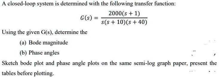 SOLVED: A closed-loop system is determined with the following transfer ...
