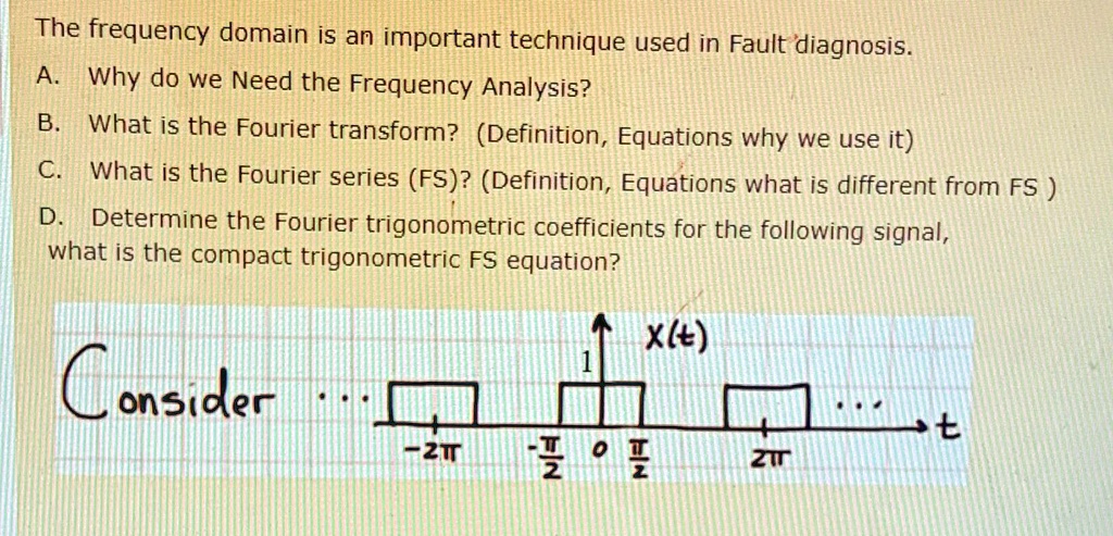 SOLVED: The frequency domain is an important technique used in fault diagnosis. A. Why do we ...